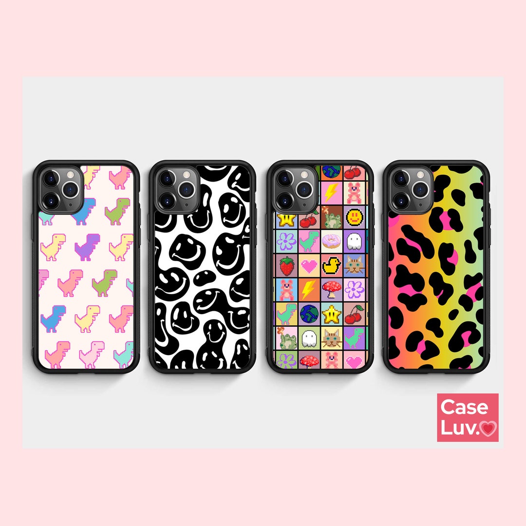 Dino, Smiley Face, Pixel Art, Rainbow Leopard Phone Case Gift for Her ...