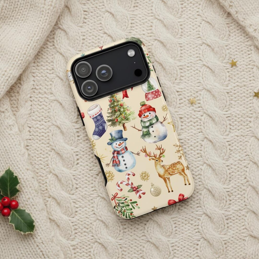 Winter Christmas Phone Case Doodle Art Snowman Reindeer Cover for ...