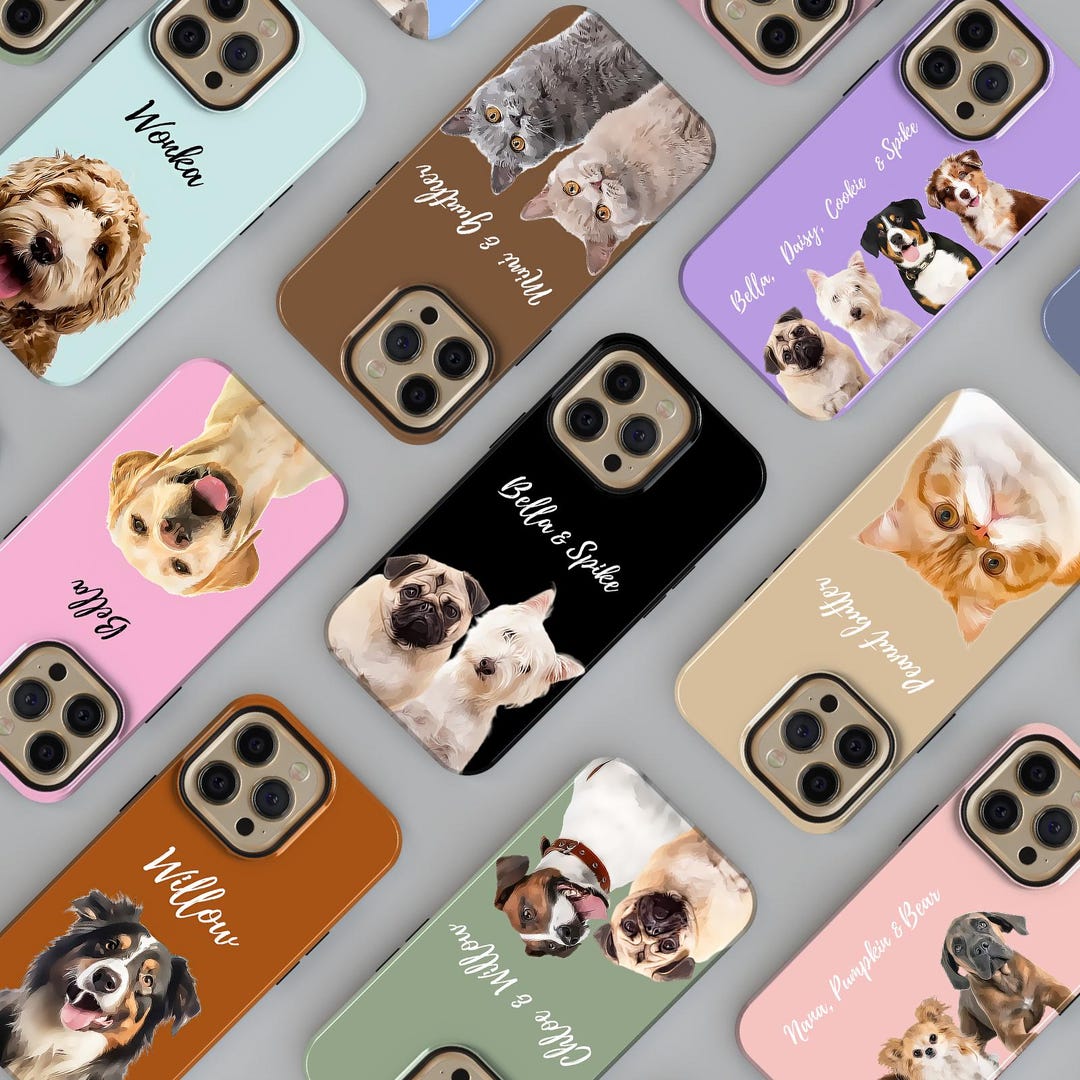Magsafe Custom Dog Digital Portrait Phone Case With Personalized Pet Phone Case Custom Cat ...