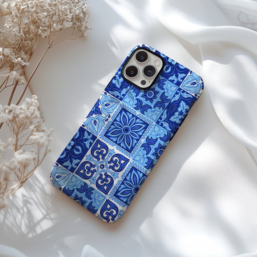 European Summer Aesthetic Blue Phone Case - Blue Tile Phone Case ...