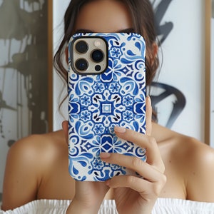 Blue Aesthetic Mediterranean Phone Case - Blue Tile Phone Case - Phone ...