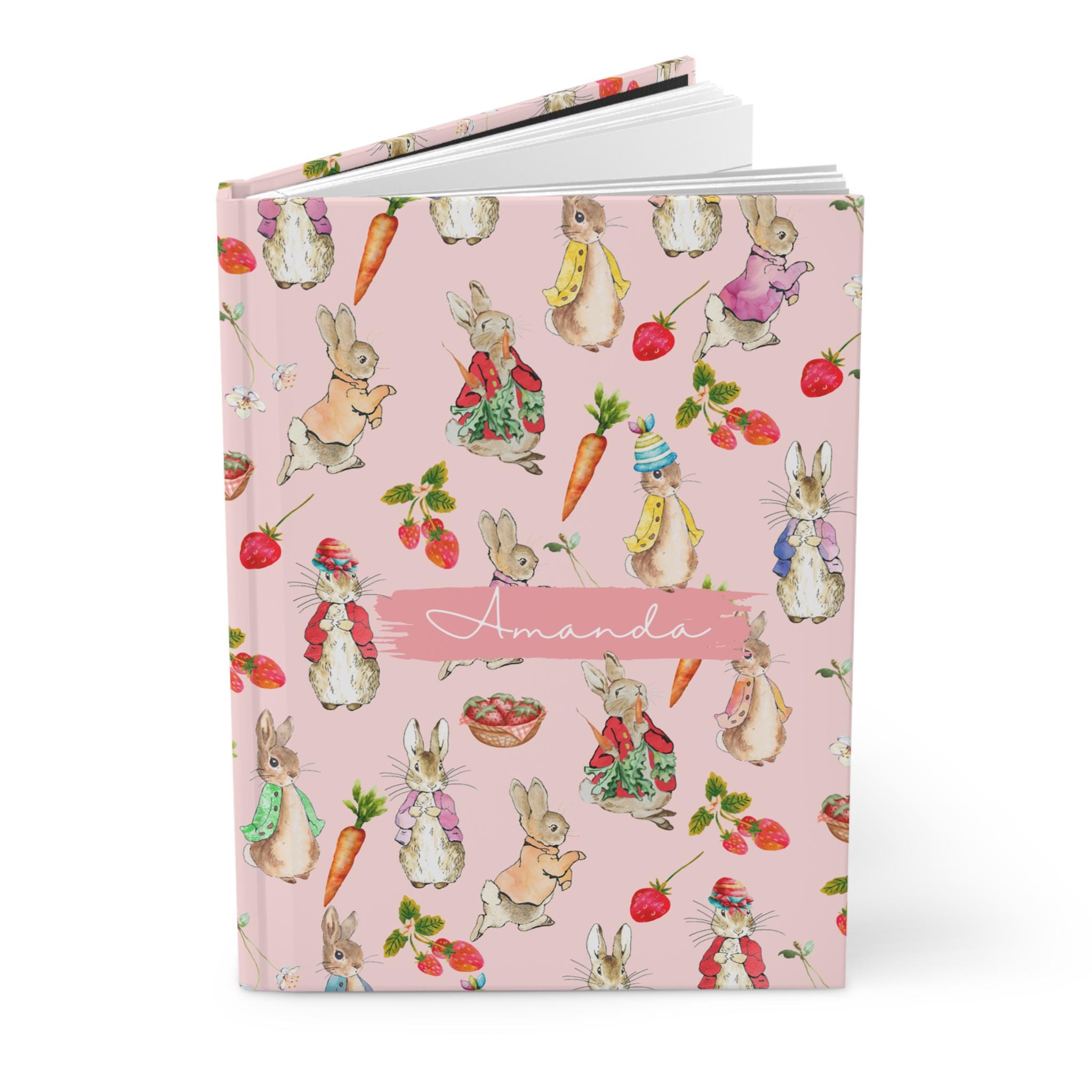 Rabbits Fairy Tale Pink Strawberry Hardcover Personalized Journal ...