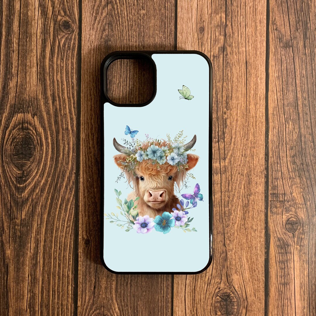 Highland Cow With Aesthetic Floral Phone Case Cover for iPhone 14 ...