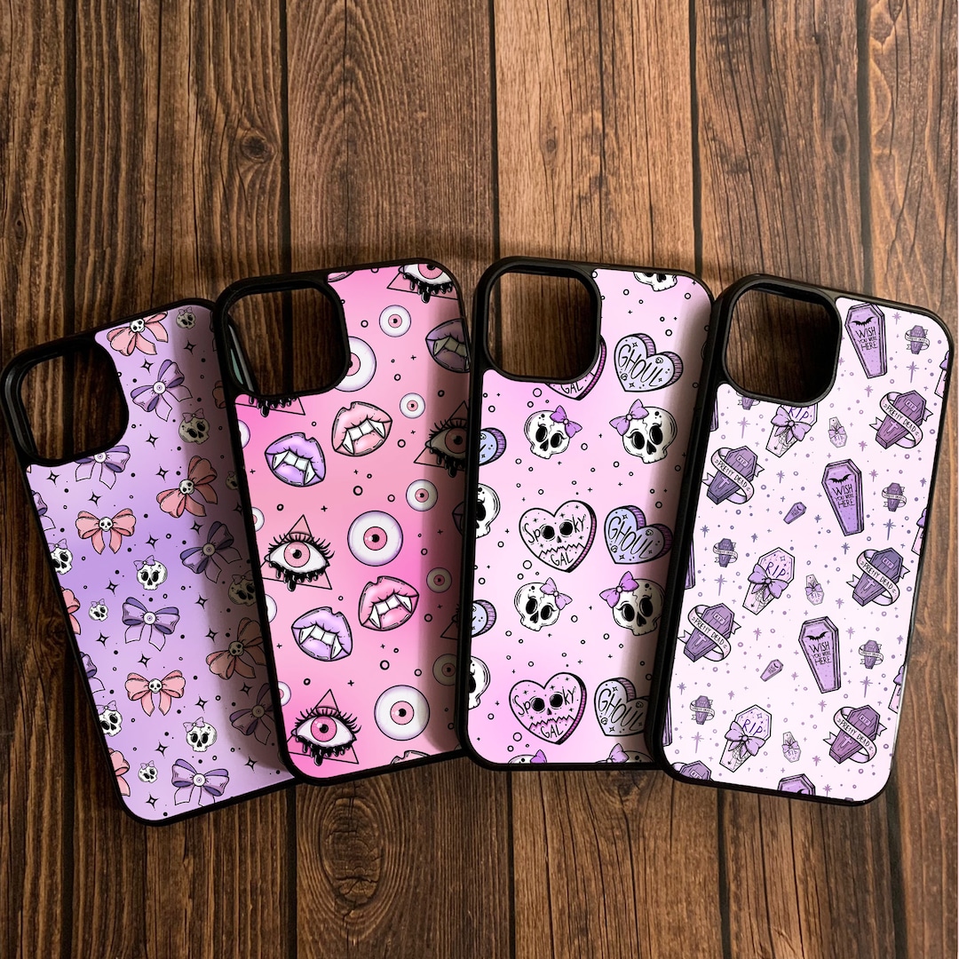 Spooky Pink Gothic Skull Bow Evil Eyes Coffin Phone Case for - Etsy