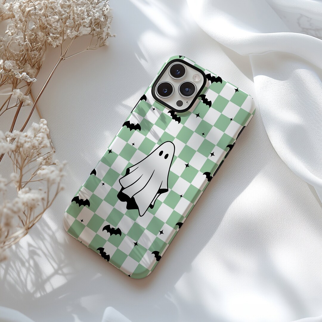 Magsafe Spooky Ghost With Bats Checkered Phone Case - iPhone 15, iPhone ...