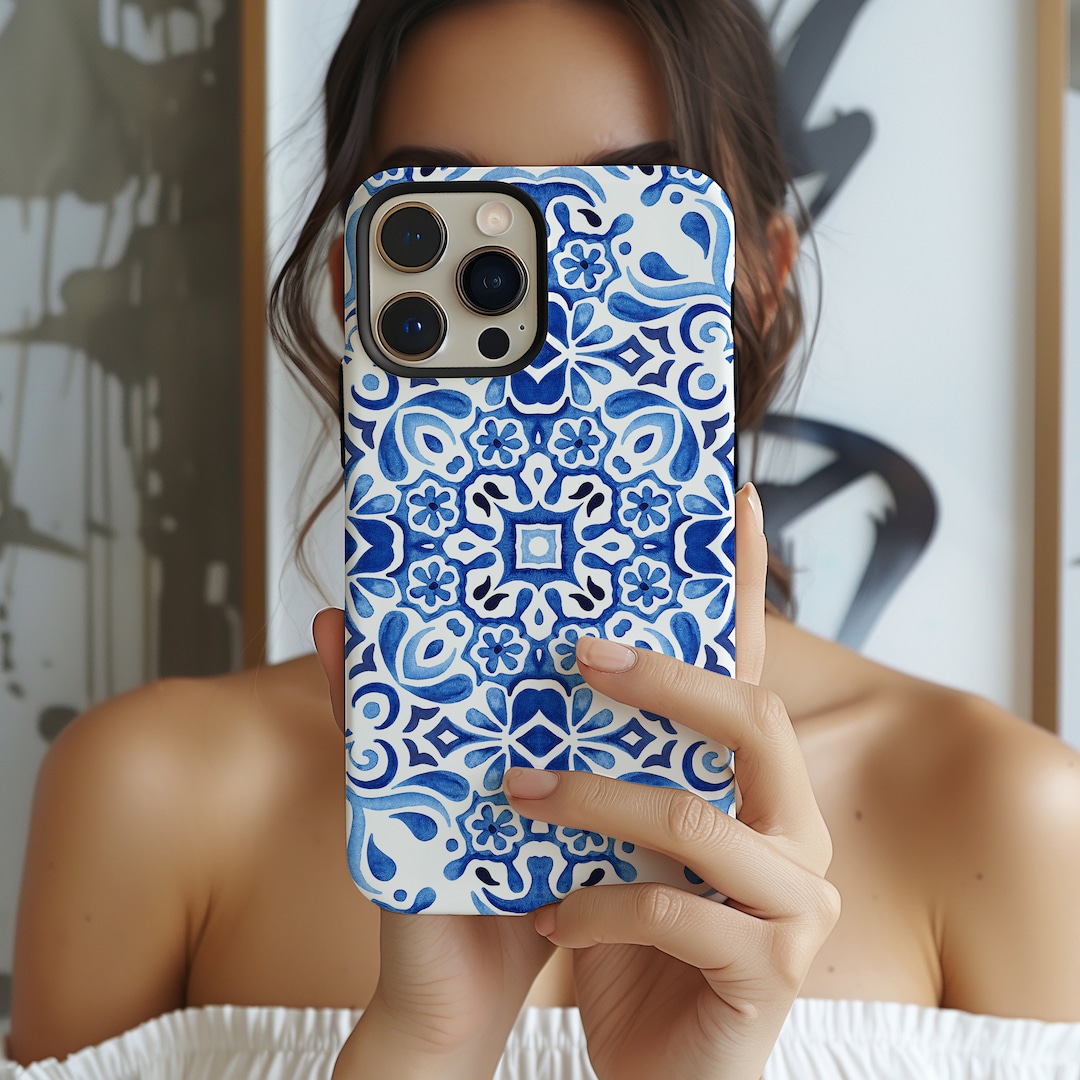 Magsafe Blue Mediterranean Aesthetic Phone Case - Blue Tile Phone Case ...