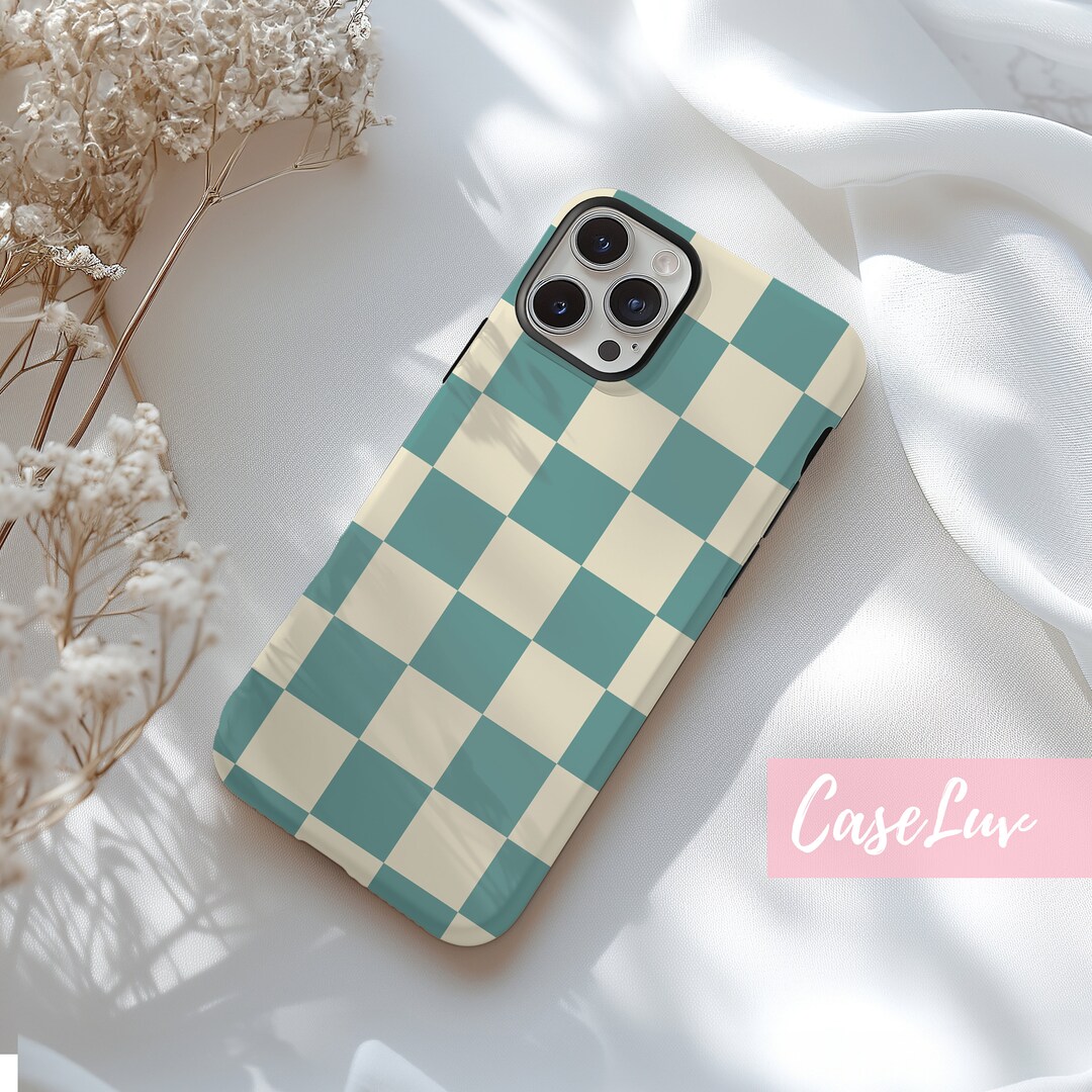 Checkered Aesthetic Mint Green Phone Case for Magsafe iPhone 15 Pro Max ...