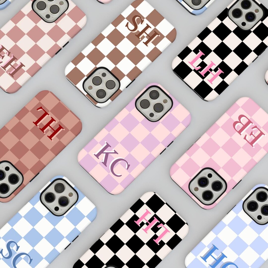Custom Initial Monogram Checkered Phone Case iPhone 16, 15, 14, 13 ...