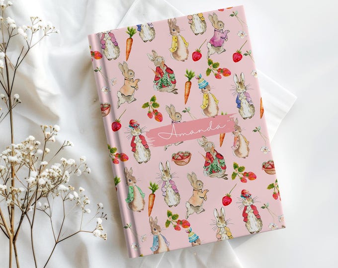 Rabbits Fairy Tale Pink Strawberry Hardcover Personalized Journal ...