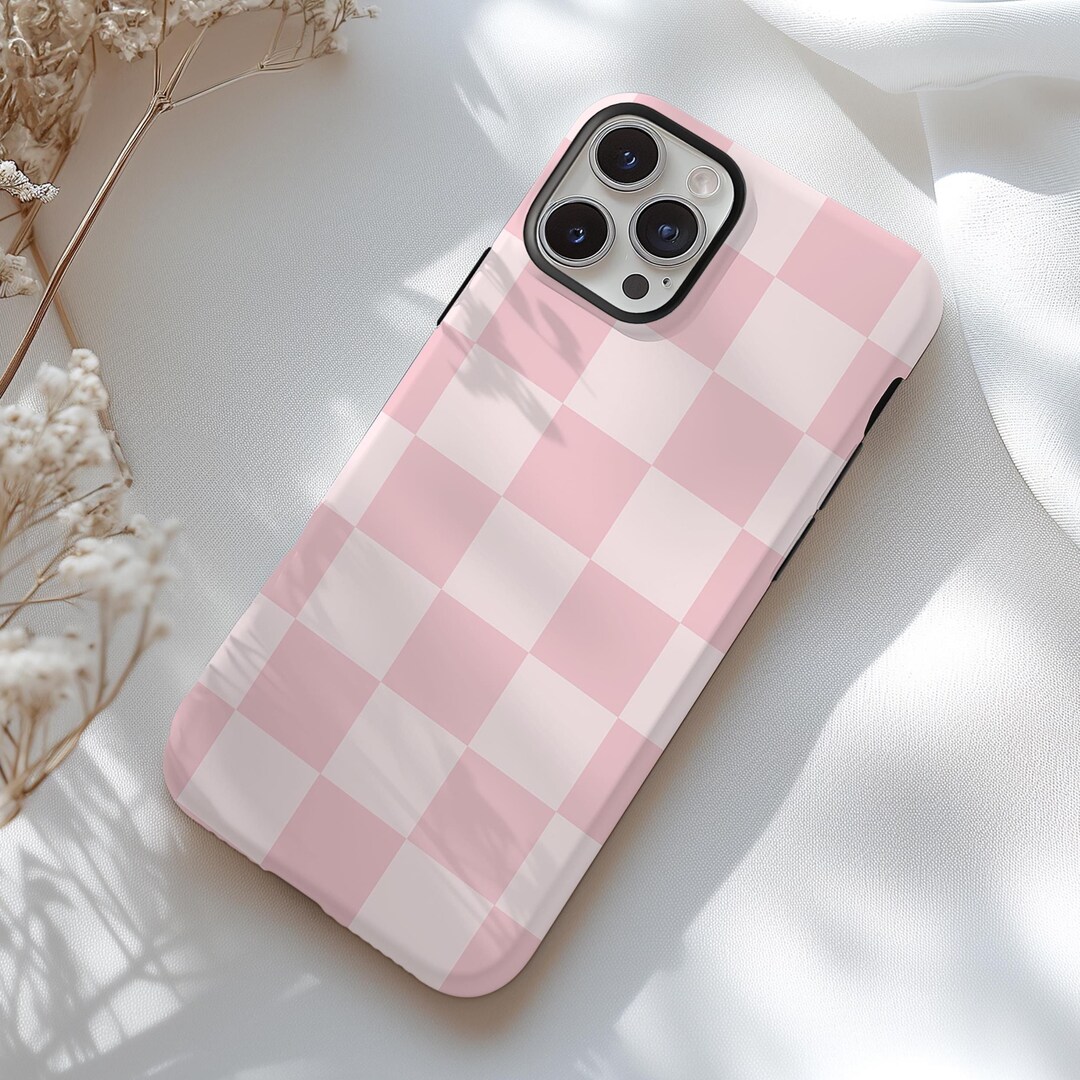 Magsafe Checkered Soft Pink Pastel Phone Case for iPhone 16, 15, 14, 13 ...