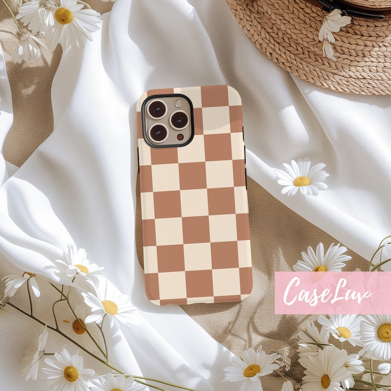 Magesafe Checkerboard Tan Brown Phone Case for iPhone 17, iPhone 16 ...