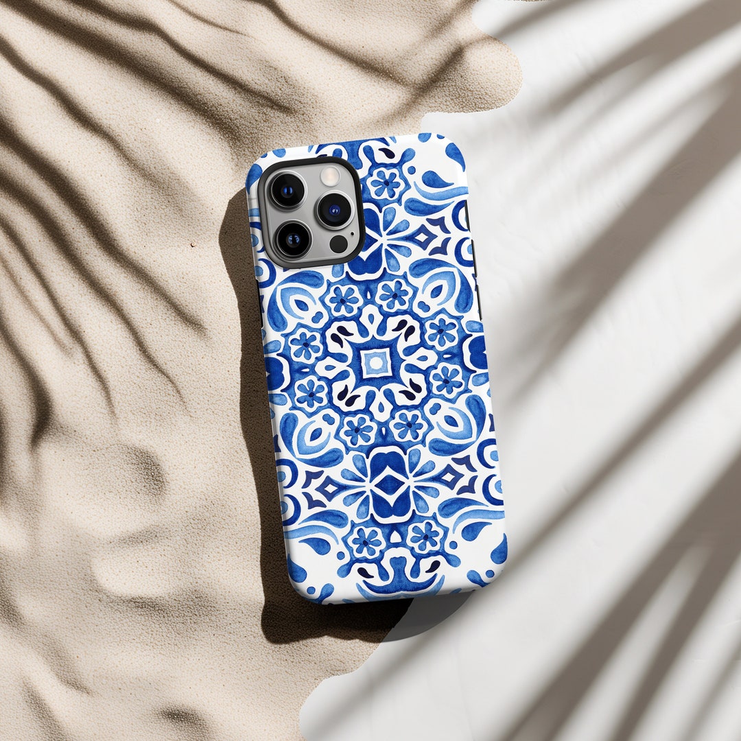 Blue Aesthetic Mediterranean Phone Case - Blue Tile Phone Case - Phone ...