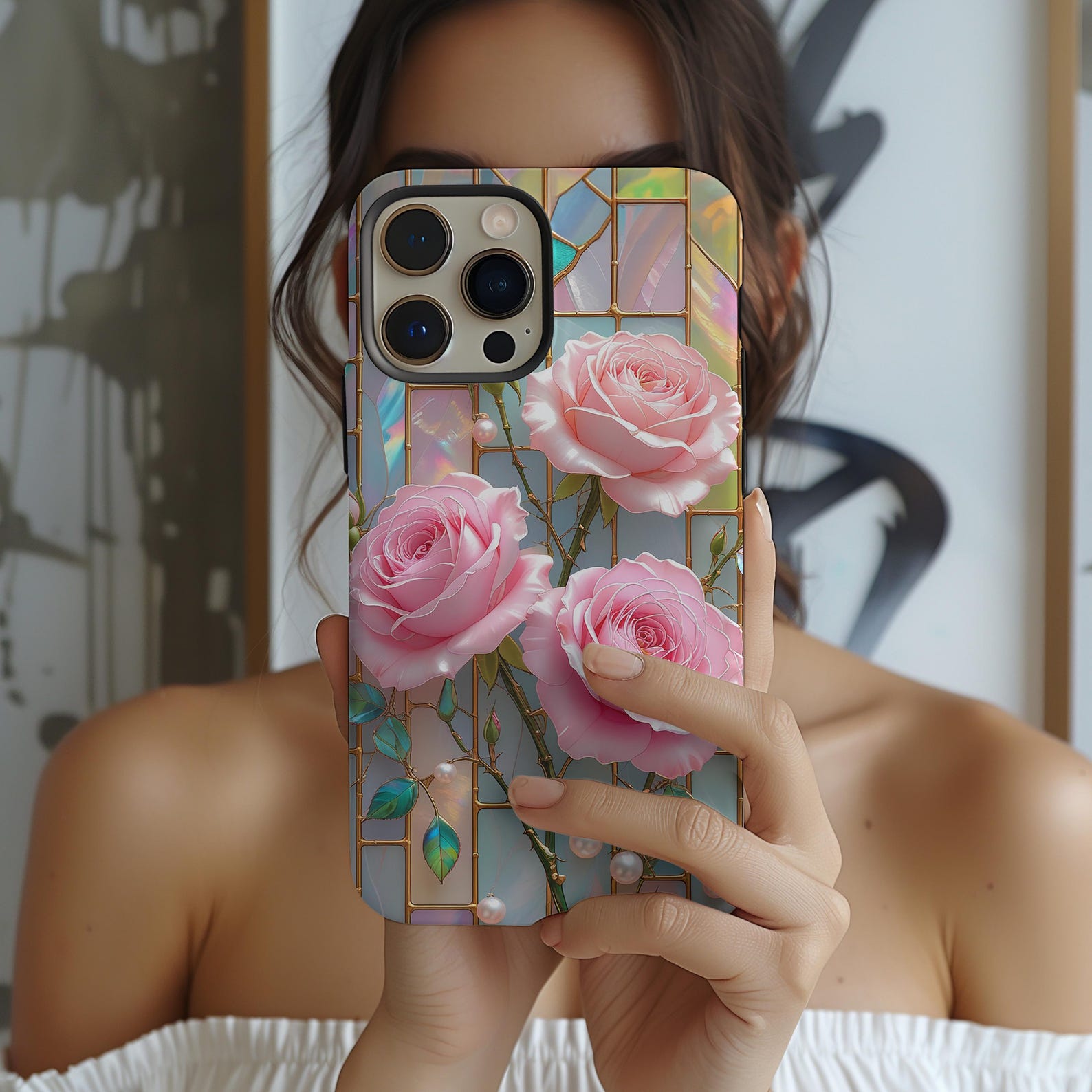 Stained Glass Pink Roses Magsafe Phone Case: Romantic Floral iPhone ...