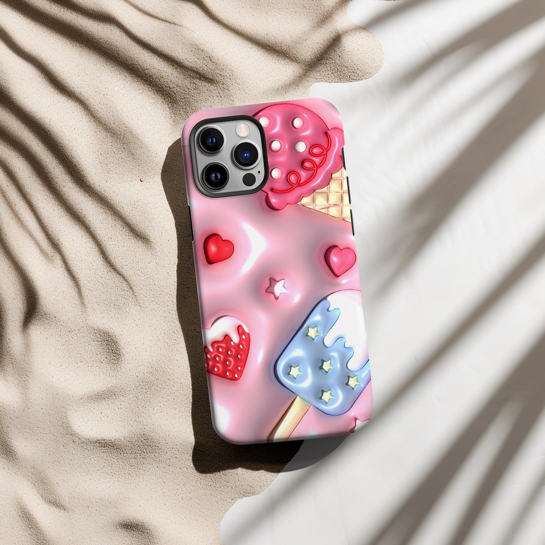 3D Ice Cream Pink Aesthetic Phone Case for Her iPhone 15 iPhone 14 ...