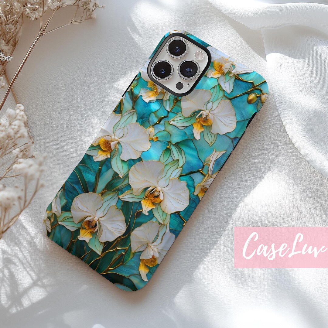 Stained Glass Aesthetic Orchid Phone Case for iPhone 17 16 15 14 13 16e ...