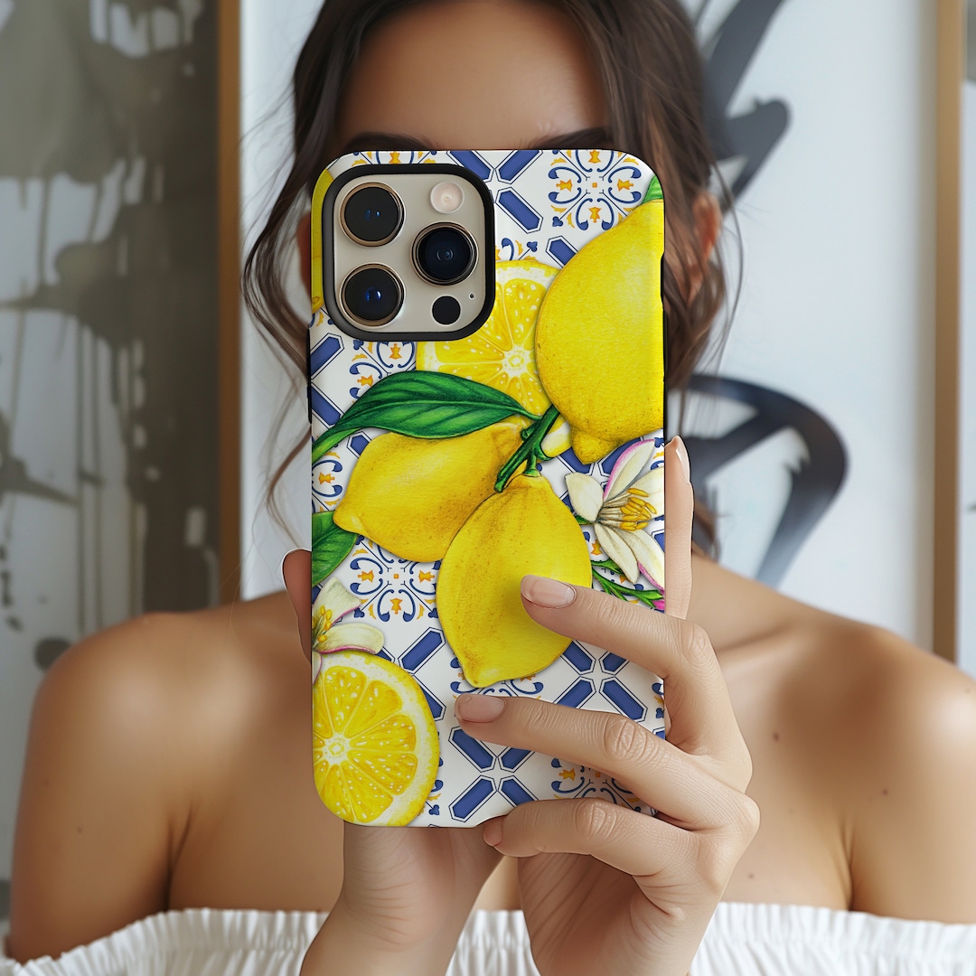 Magsafe Phone Case Lemon Blue Tile Design - Lemon Phone Case - Blue ...