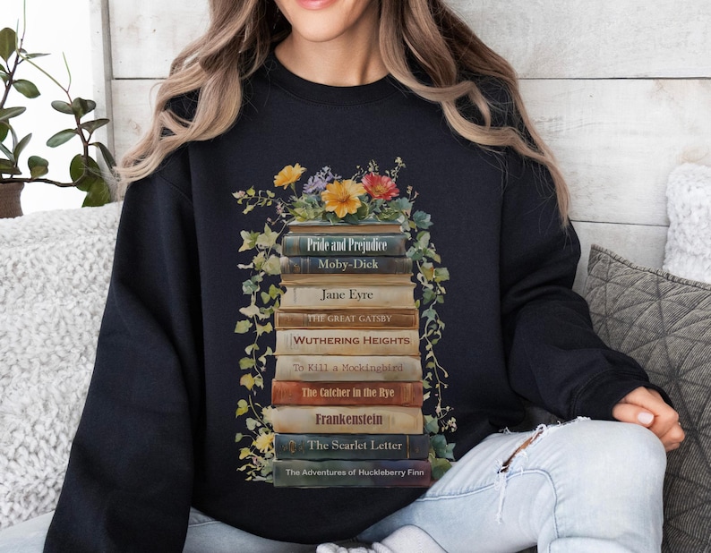 Personalized Bookish Title Floral Sweatshirt, Bookworm Sweater for Her ...