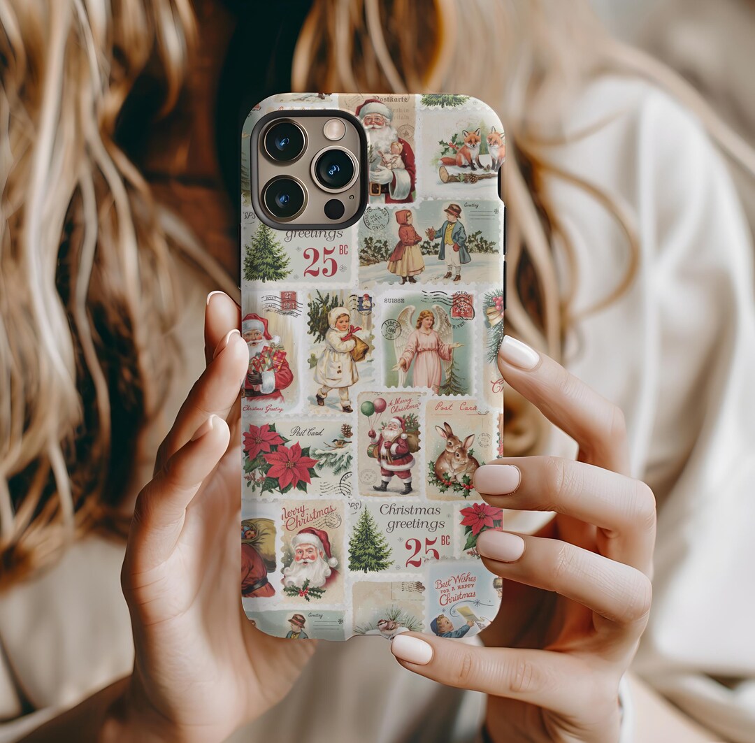 Vintage Christmas Stamps Collage Phone Case for Retro Christmas Gift ...