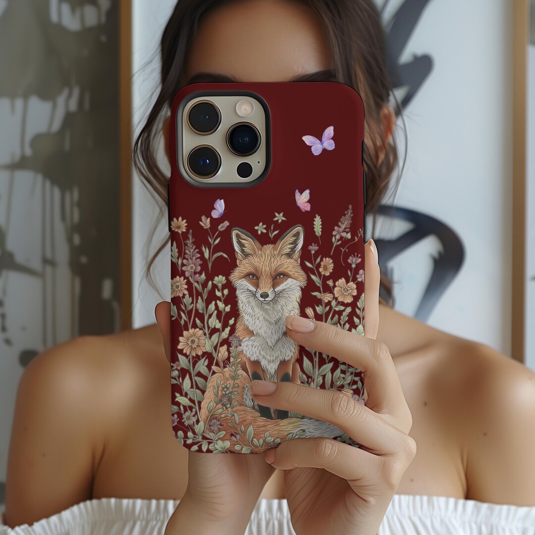 Folklore Fox Phone Case for Nature Lover, Cottagecore Wildflower ...