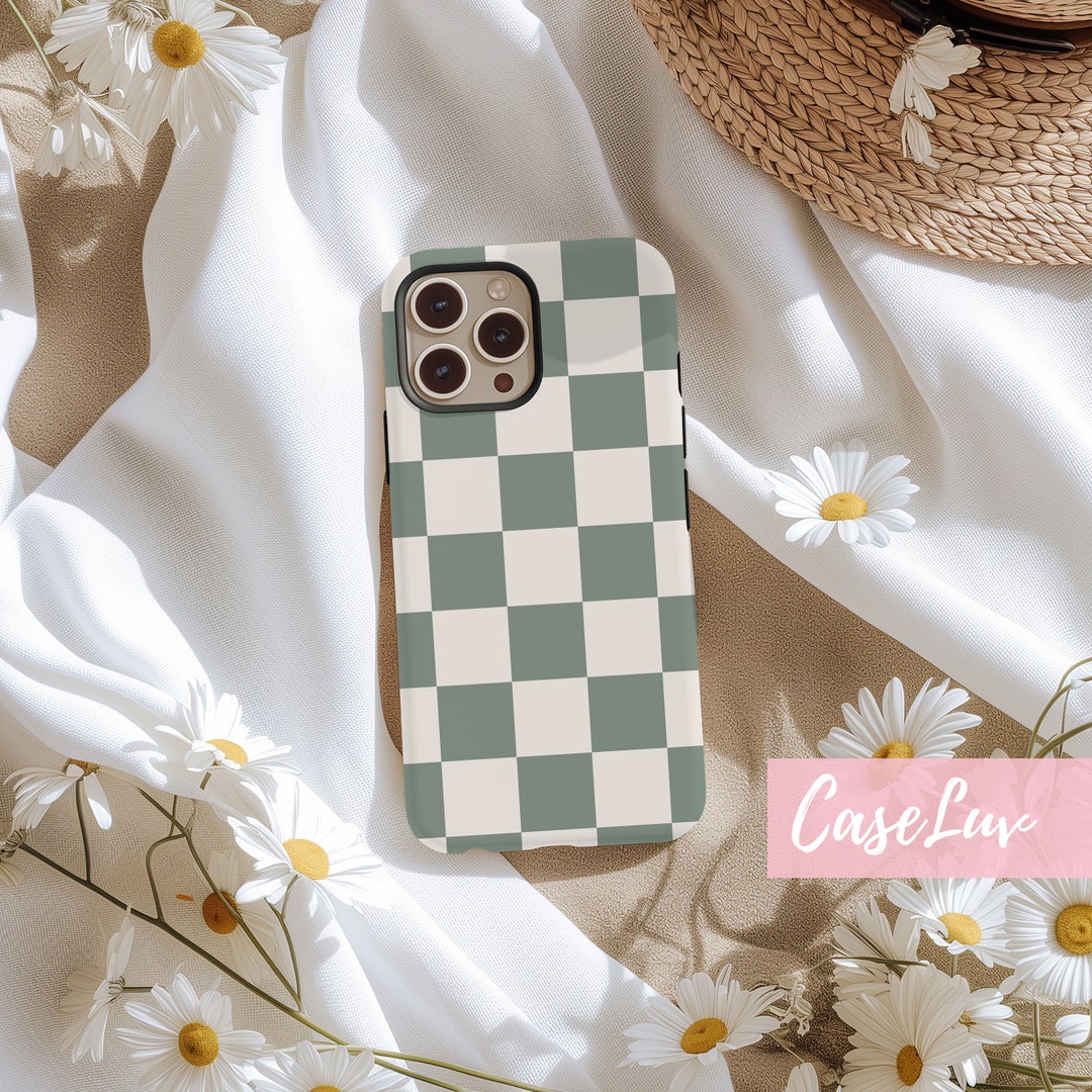Checkered Sage Green Phone Case for Magsafe, iPhone 15 Pro Max, iPhone ...