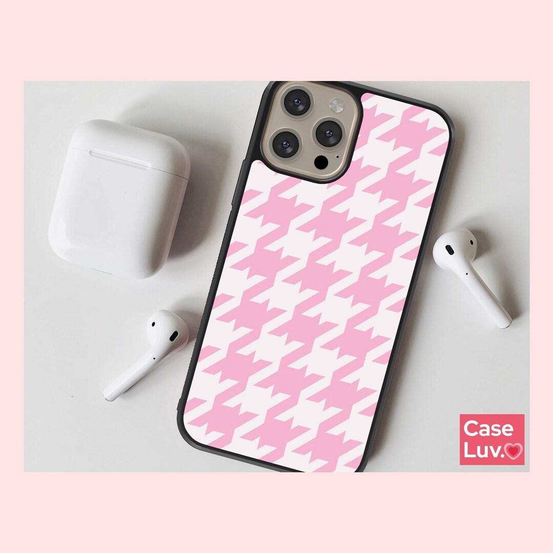 Pink Aesthetic Pink Hounds Tooth Phone Case, Polka Dots, Coquette ...