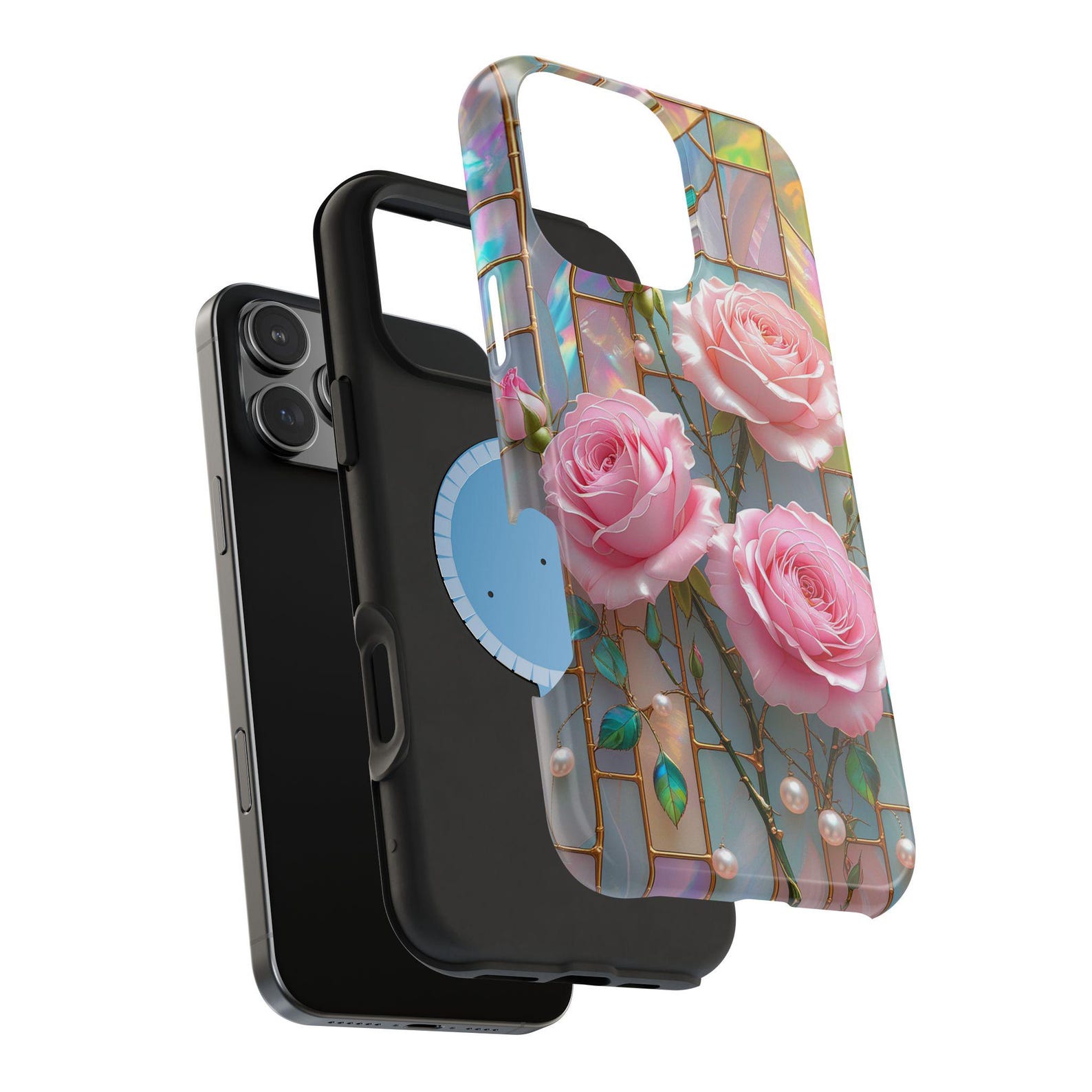 Stained Glass Pink Roses Magsafe Phone Case: Romantic Floral iPhone ...