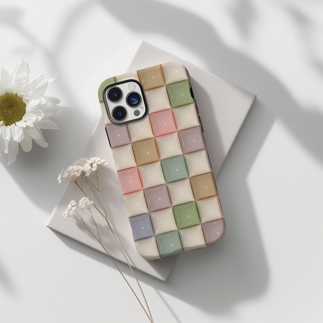 3D Checkered Graphic Printed Phone Case: Pastel Checkerboard Pattern - Etsy
