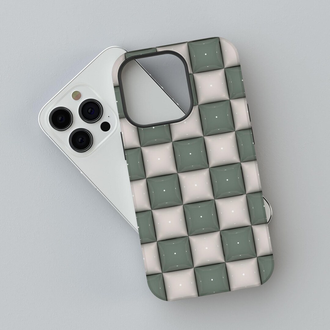 3D Retro Checkered Sage Green Phone Case for iPhone 15 Pro, iPhone 14 ...