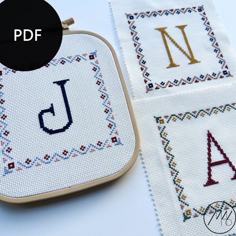 ABC - Cross Stitch Pattern, Vintage Monogram, 3 Color Variations ...
