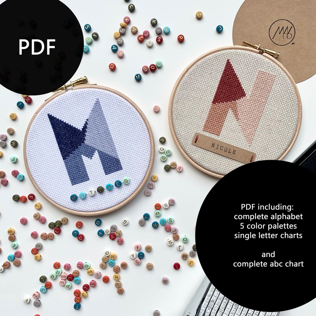 Cross Stitch Pattern ABC L - 3 Colors, 5 Different Color Palettes (gray ...