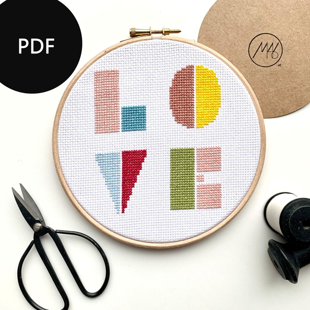 LOVE - Modern and Colourful Digital Cross Stitch Pattern (PDF) - Etsy