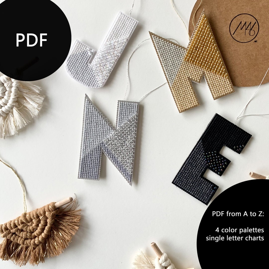 ABC - Beaded Cross Stitch Pattern, 4 Different Color Palettes (gold ...