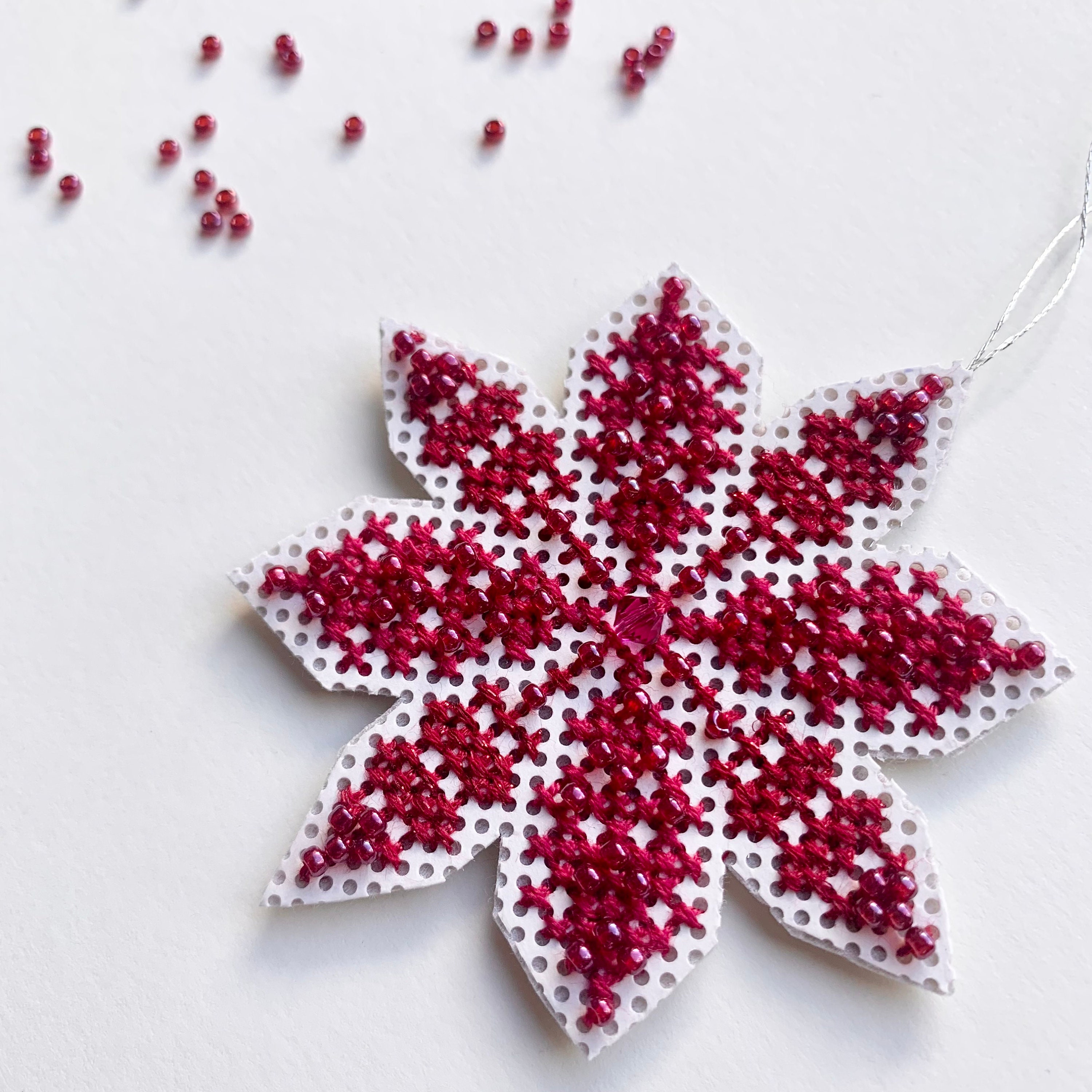 Beaded Cross Stitch Pattern, Red Star, Modern Christmas Ornament ...
