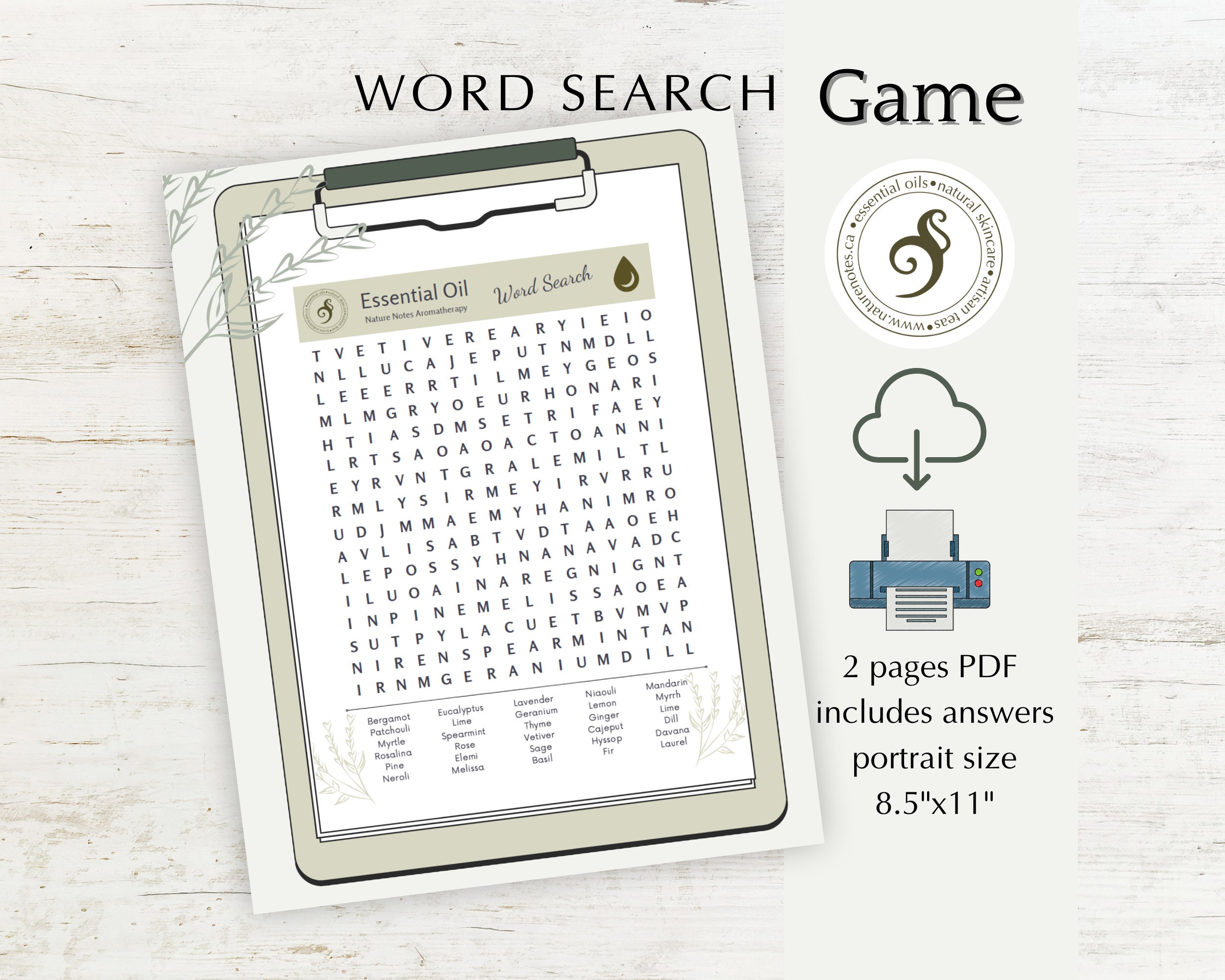 Essential Oil Word Search Printable - Etsy