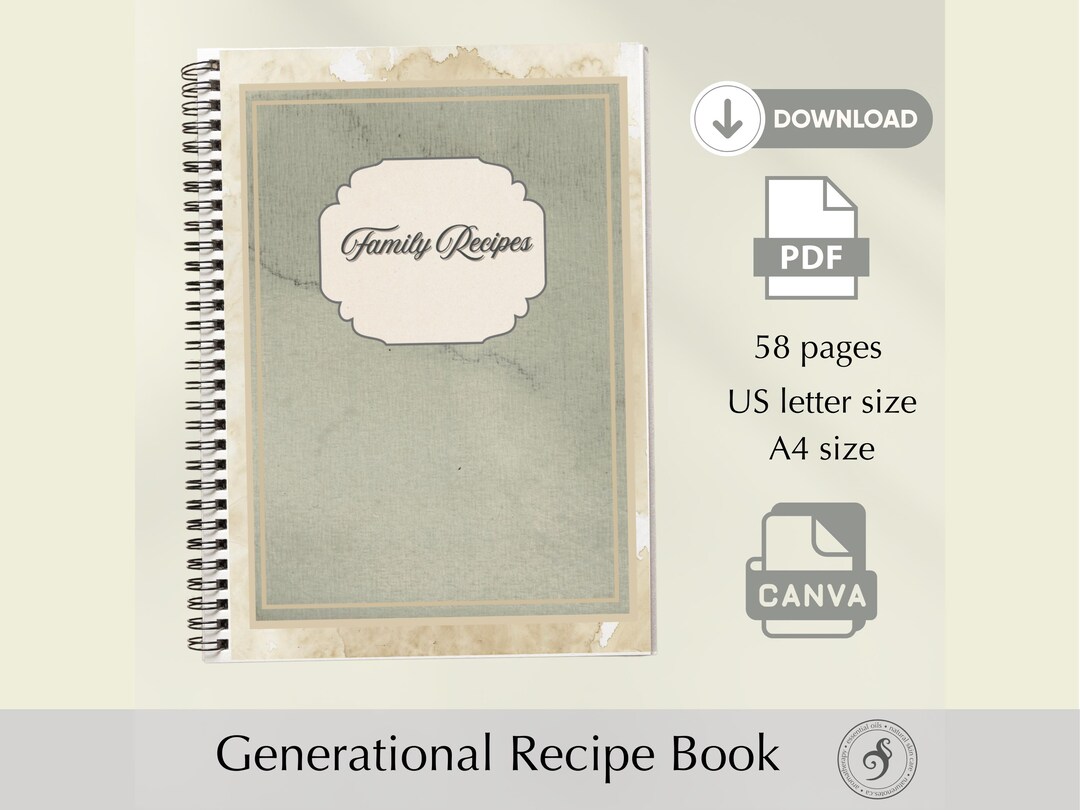 Generational Recipe Book Template | Digital Cookbook Template - Etsy