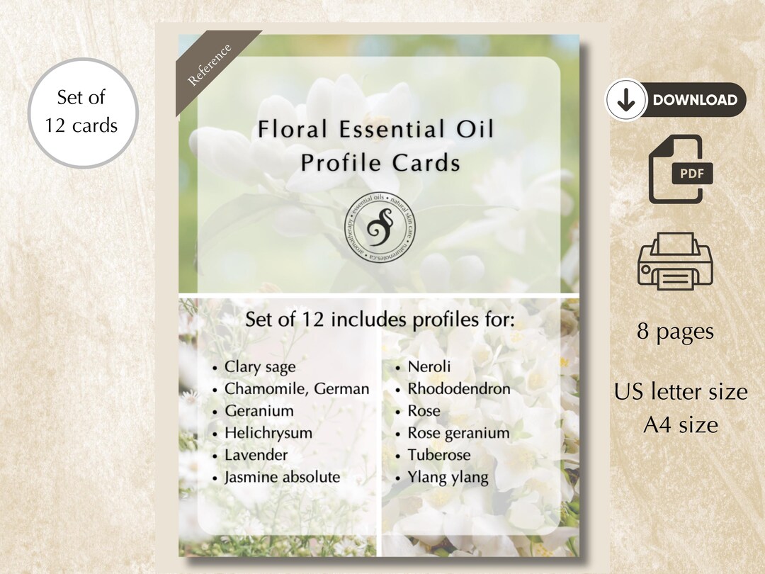 Floral Essential Oil Profile Reference Cards With Color Botanical ...