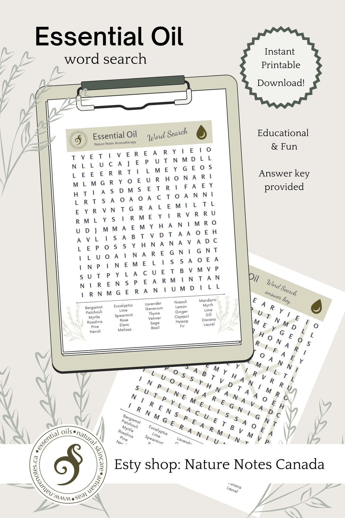 Essential Oil Word Search Printable - Etsy