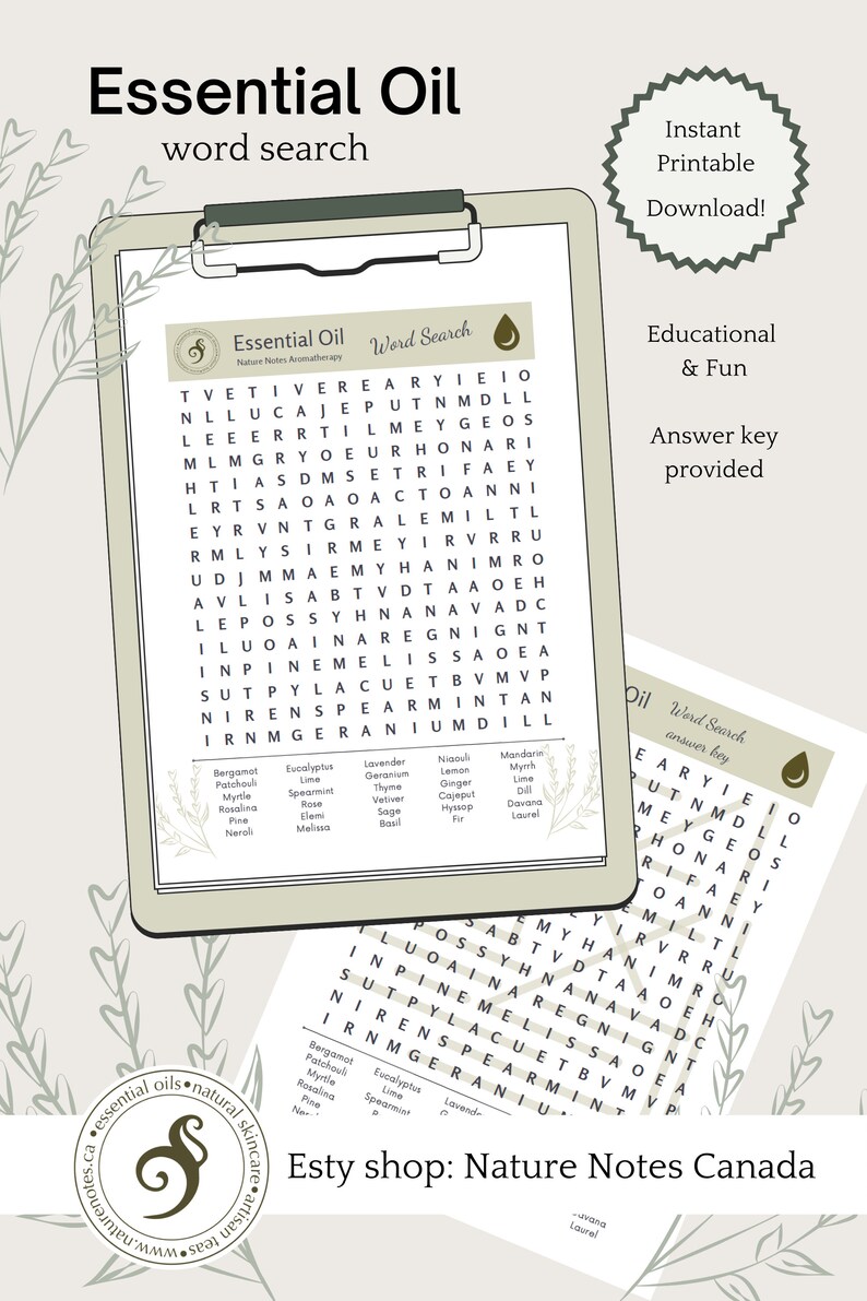 Essential Oil Word Search Game Printable - Etsy