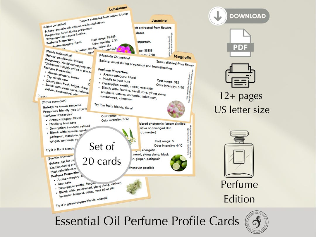 Essential Oil Profile PERFUME EDITION Reference Cards, Cheat Sheets ...