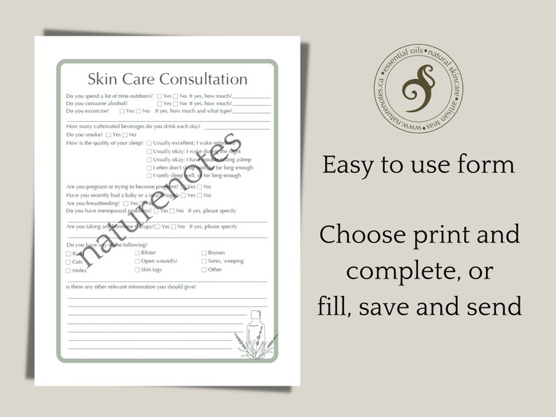 Skin Assessment Consultation Form DIY Fillable PDF Editable Canva ...