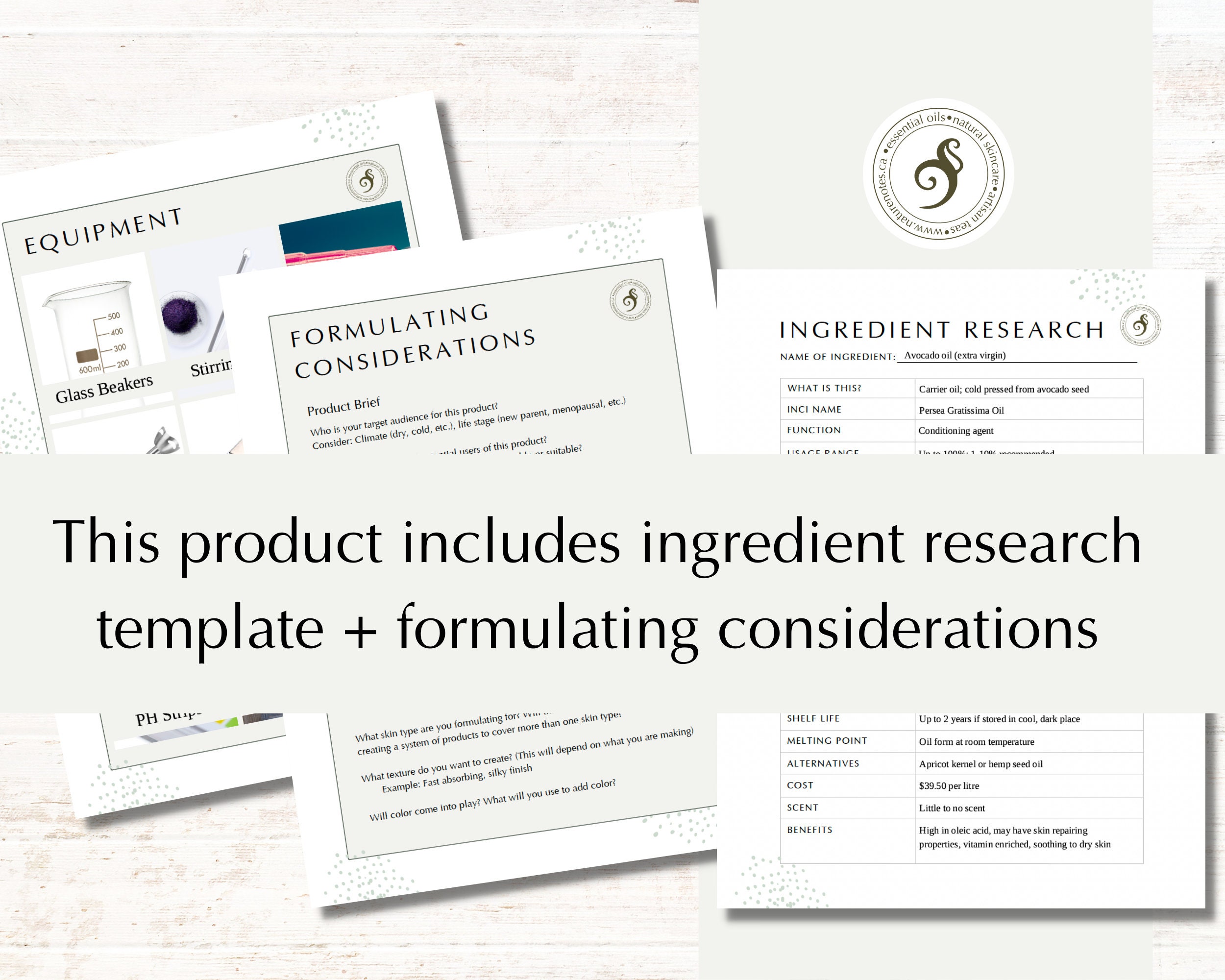 Natural Skin Care Formula Worksheets - Etsy