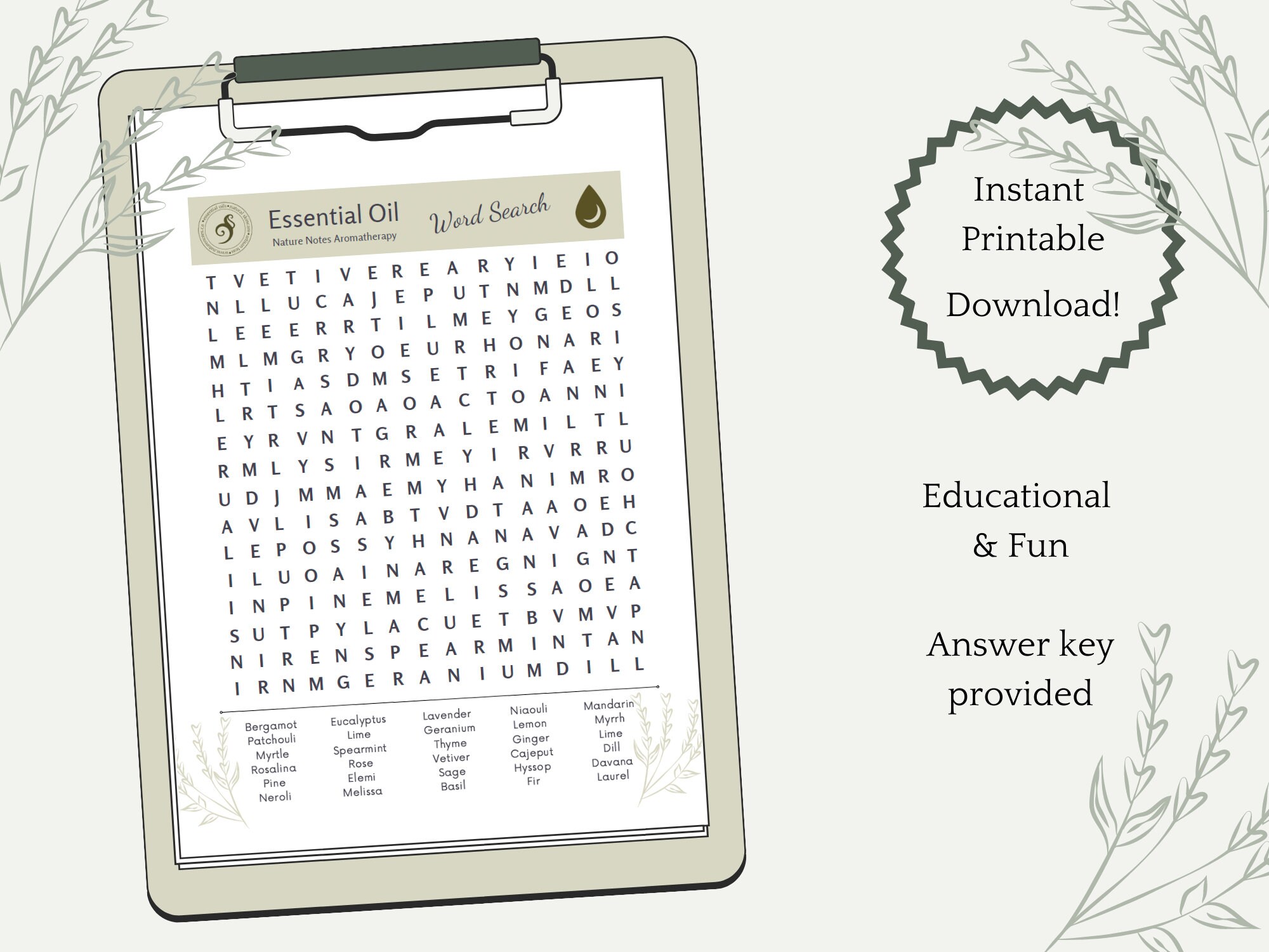 Essential Oil Word Search Printable - Etsy