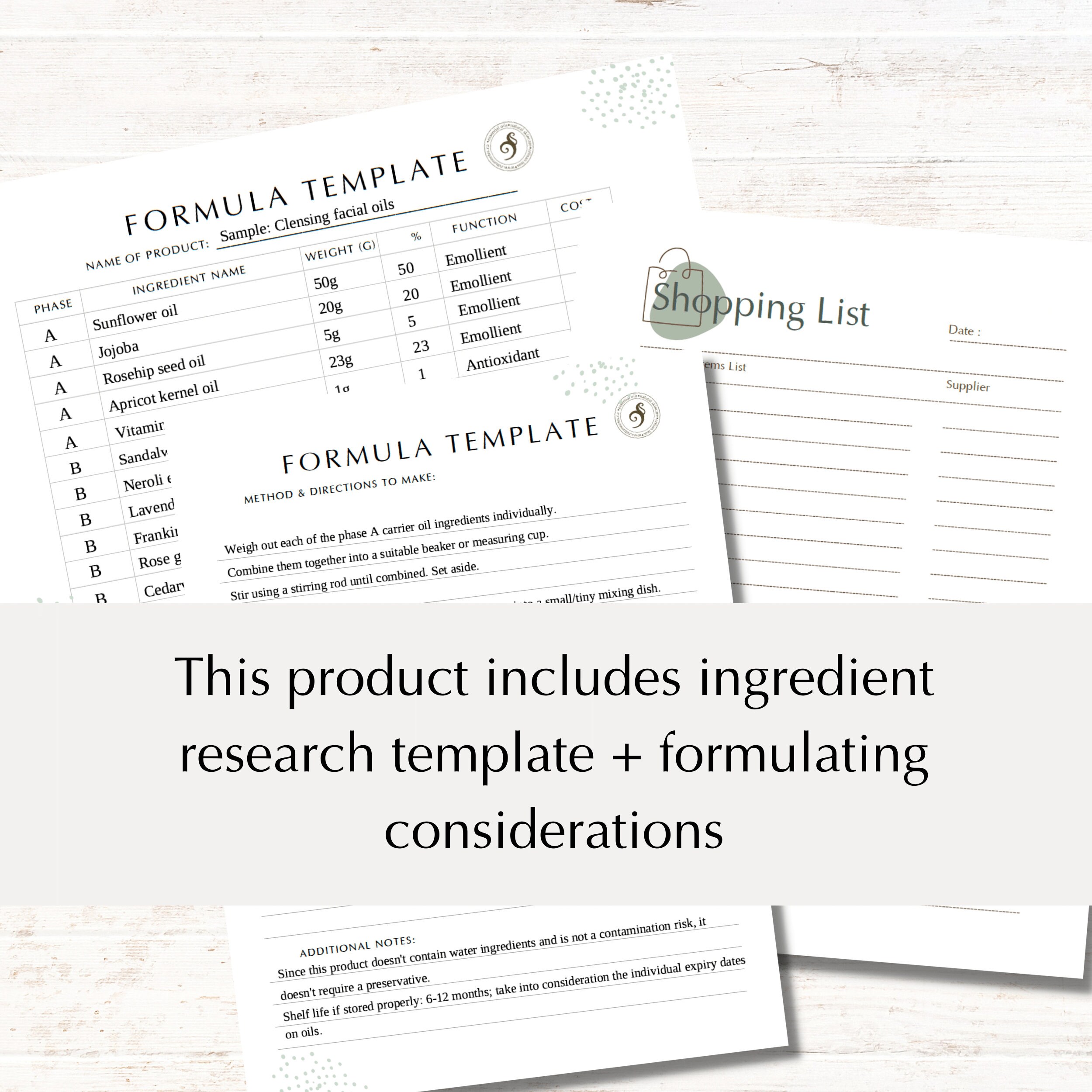 Natural Skin Care Formula Worksheets - Etsy