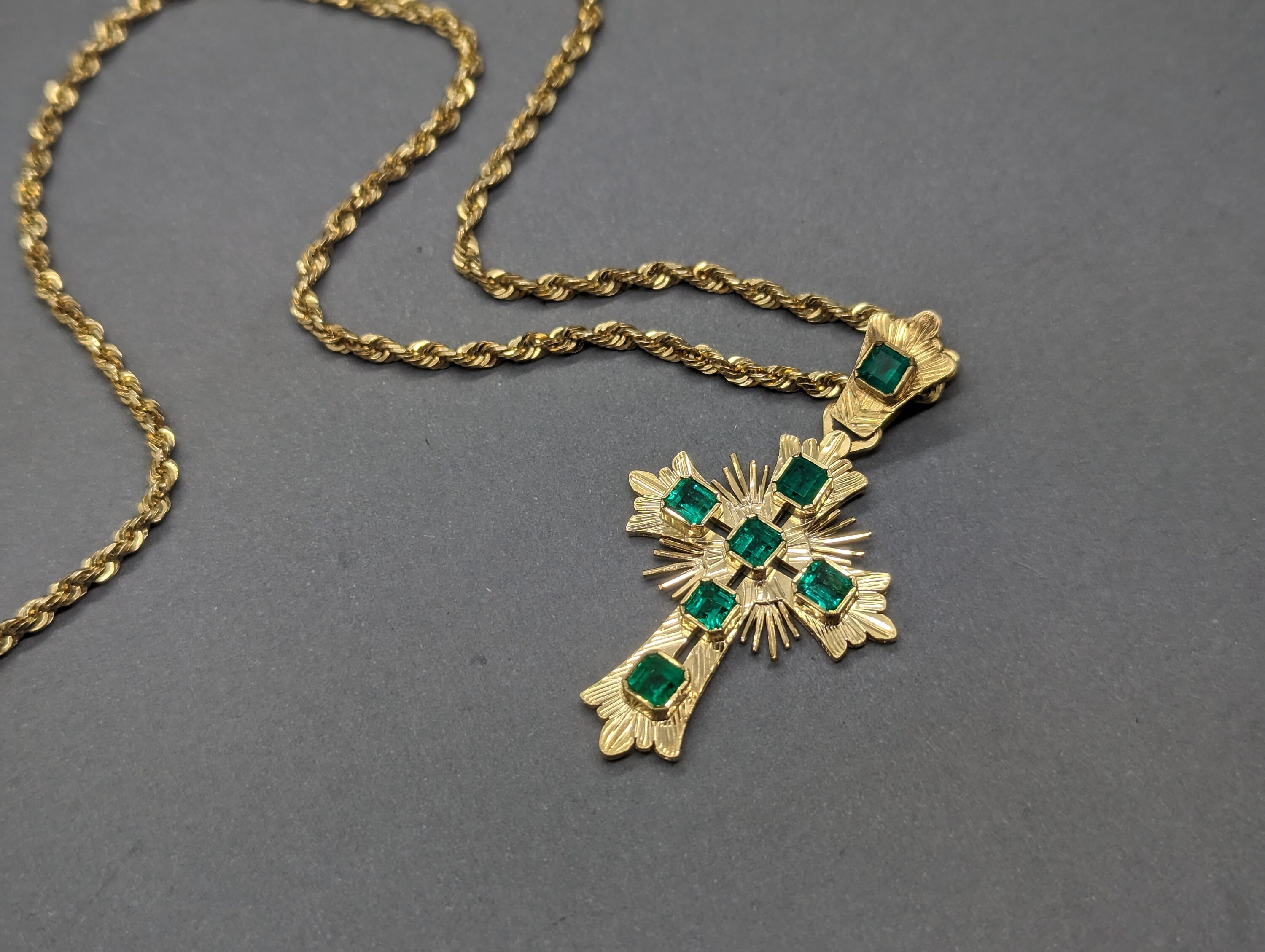 Vintage 18K Solid Gold Radiating Cross X7 Natural Columbian Emeralds - Etsy