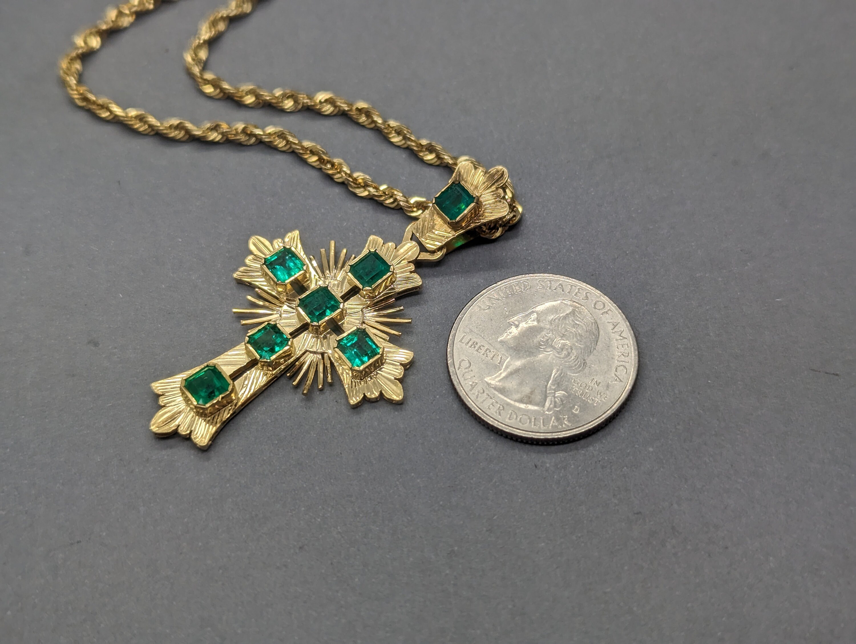 Vintage 18K Solid Gold Radiating Cross X7 Natural Columbian Emeralds - Etsy