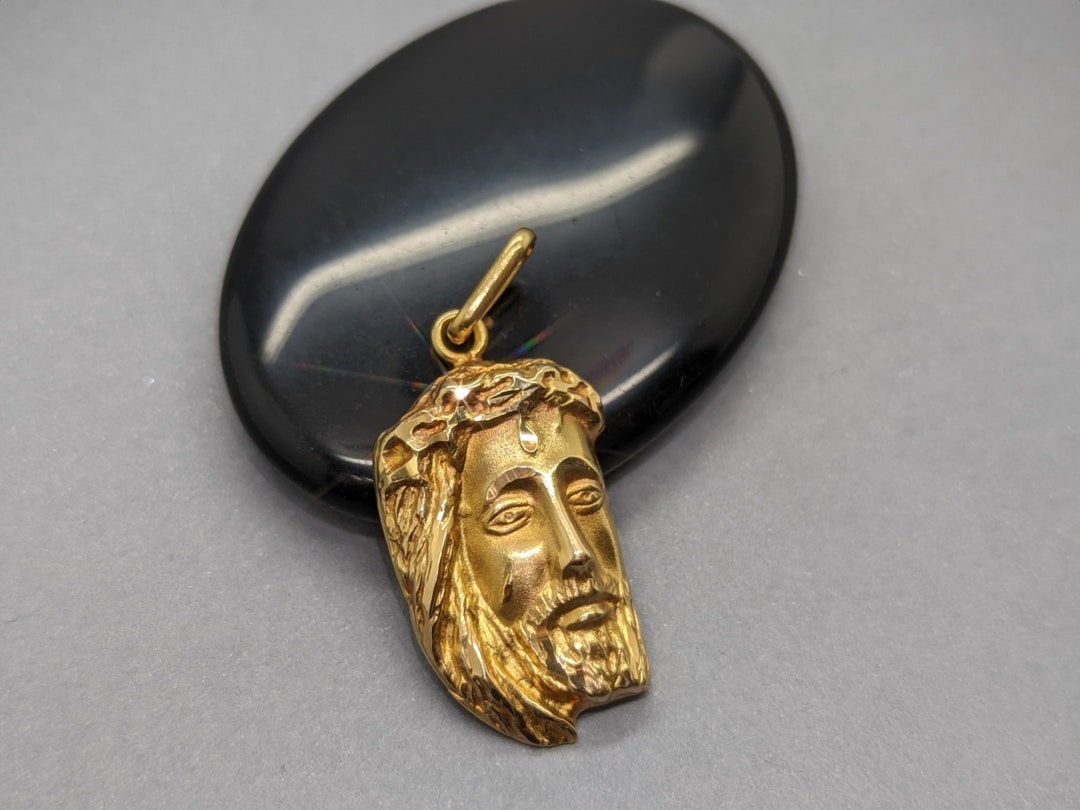 Vintage 18K Solid Yellow Gold Jesus Face Pendant - Etsy