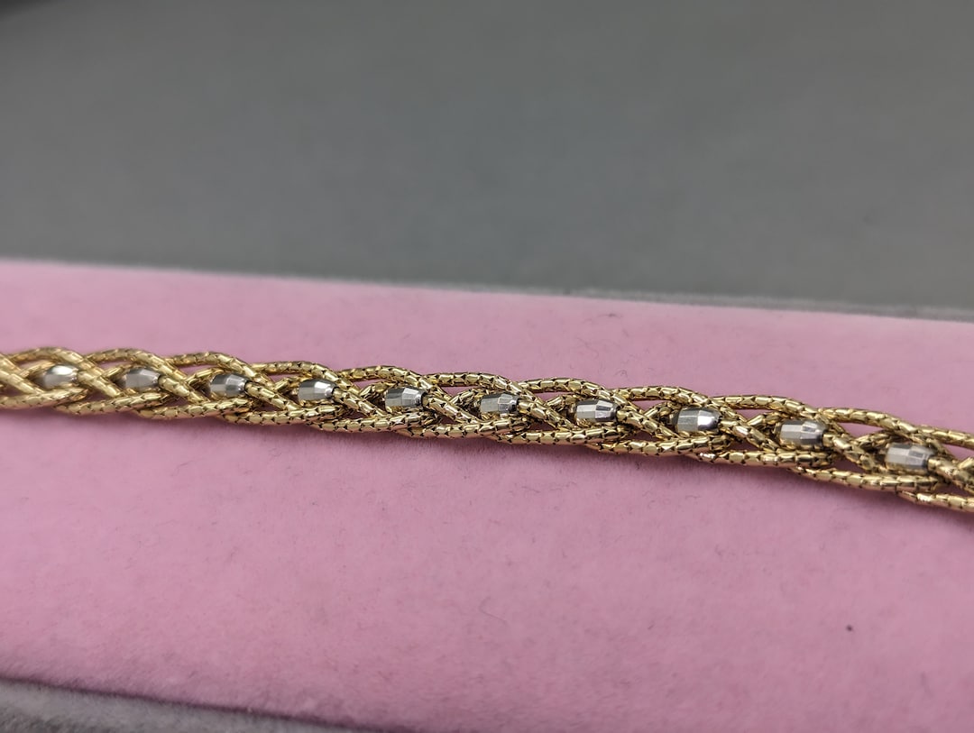 14K Two-tone Gold Bracelet - Braided Weave Design, 7.5 Inch - Etsy