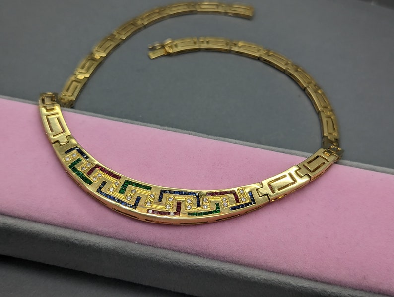 Vintage Solid 18K Gold Greek Key Necklace 2.85ct Natural - Etsy