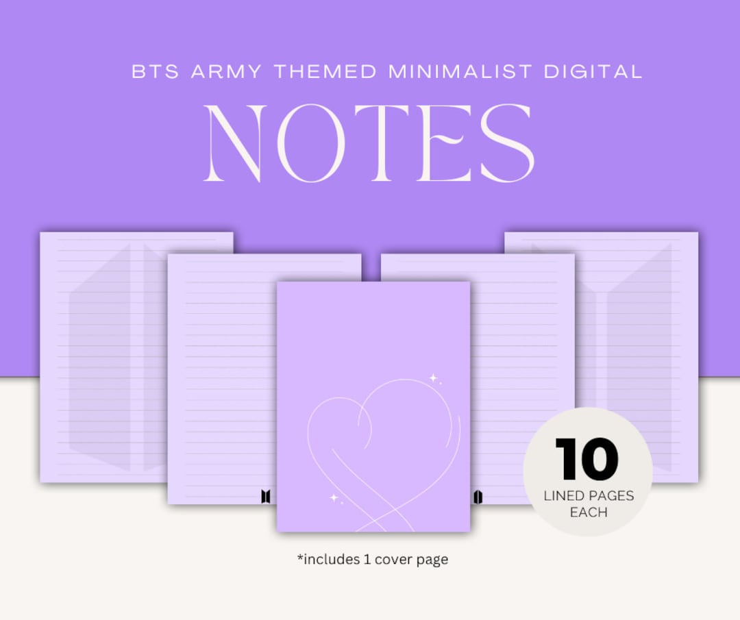 BTS Themed Minimalist Digital PDF Note Paper - Etsy