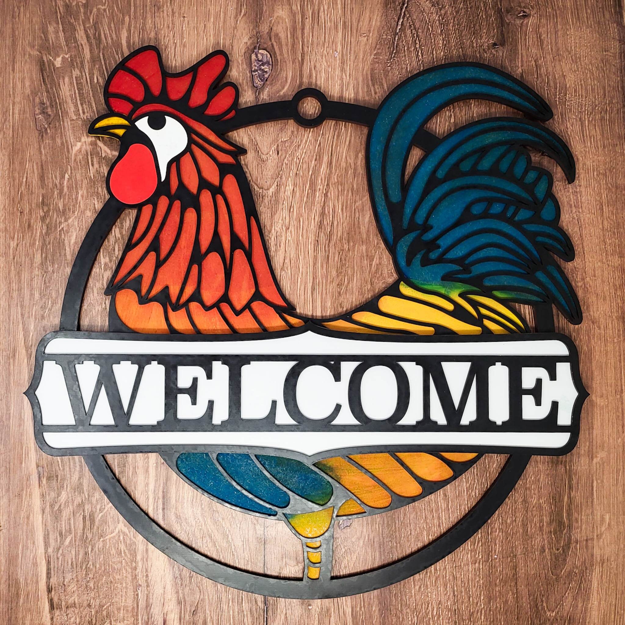 18 Inch Round Rooster Welcome Sign - Etsy